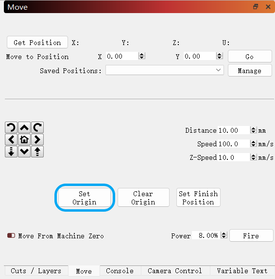 Setting the work origin using LightBurn | Snapmaker Wiki